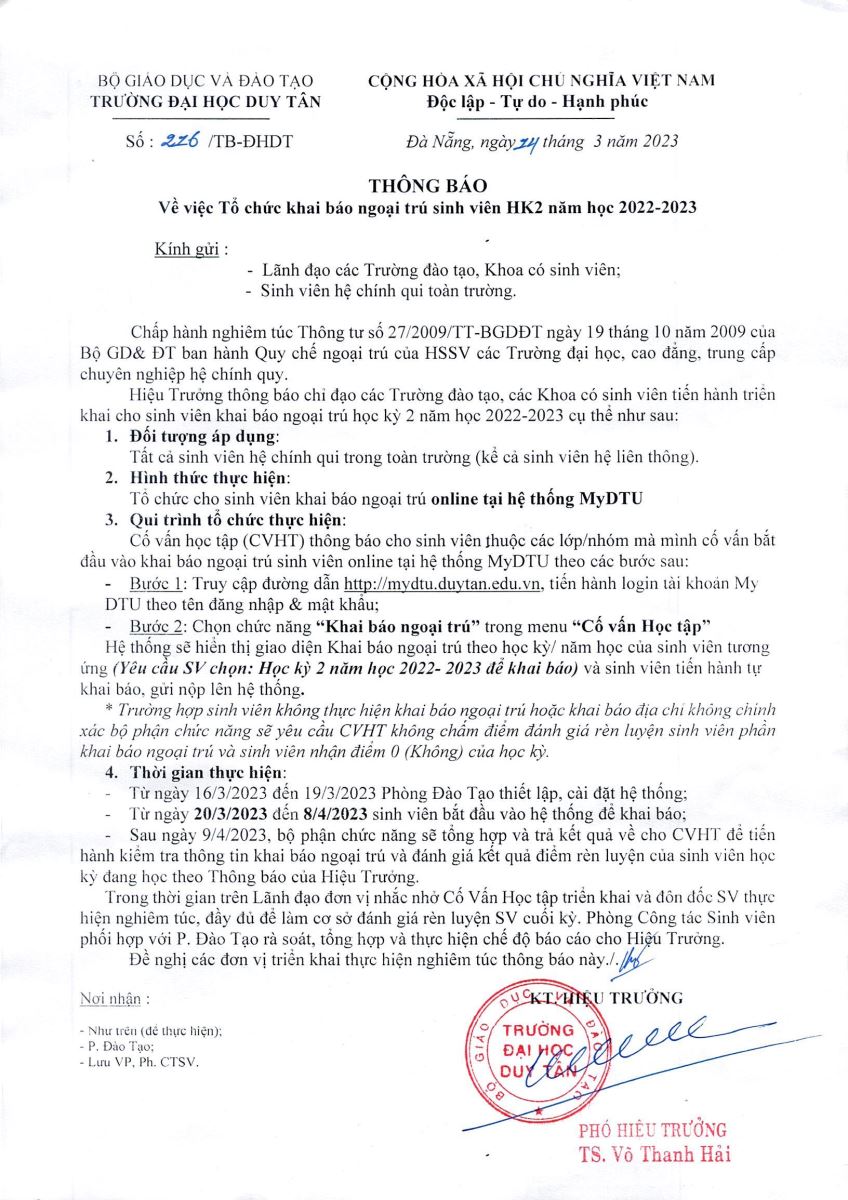 Khai báo ngoại trú sinh viên học kỳ ii năm học 2022-2023